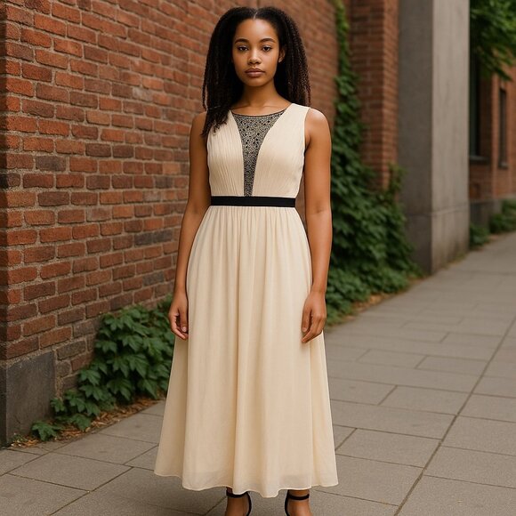 Chi Chi London | Dresses | Chi Chi London Cream Beaded Tulle Maxi Dress ...